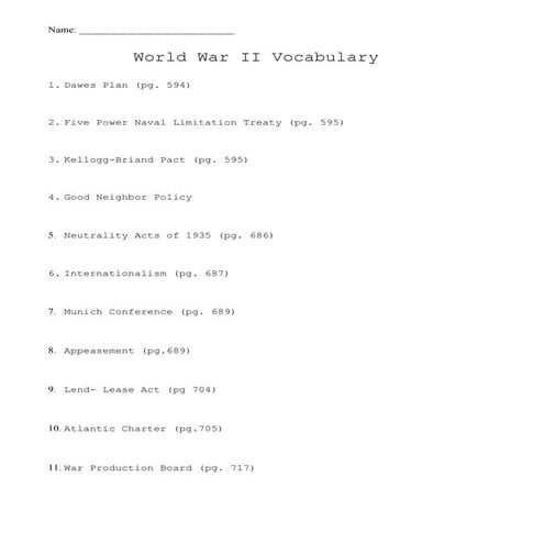 World war ii vocabulary | DOC | Death, Injury, or Military Conflict ...