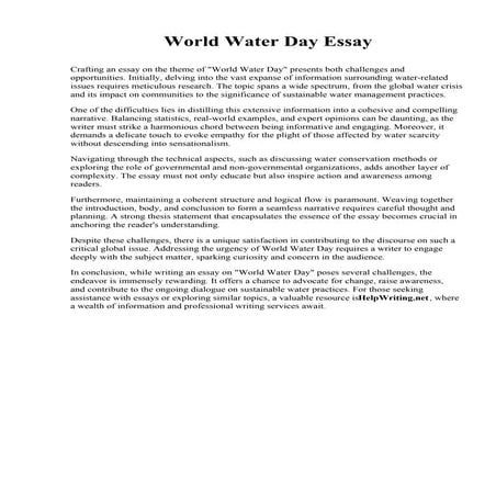 World Water Day Essay. The University of Virginia's College at Wise | PDF