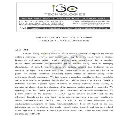Wormhole Attack Detection Algorithms In Wireless Network Coding Systems