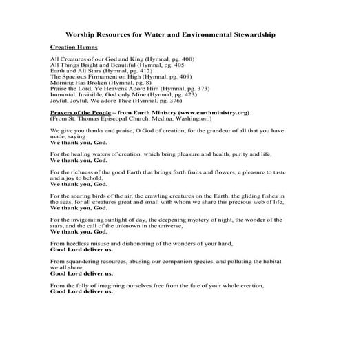 Worship Resources for Water and Environmental Stewardship | PDF