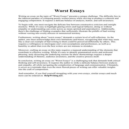 Worst Essays. The worst essay ever graded : r/tumblr | PDF