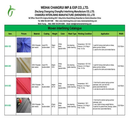 Woven interlining catalog from charisma interlining by bella | PDF