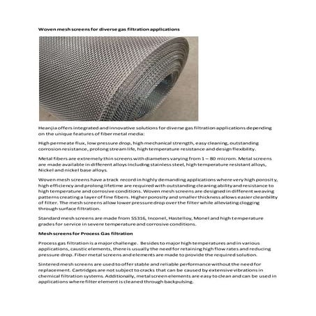 Woven mesh screens for diverse gas filtration applications | PDF