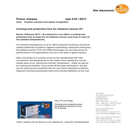 Cooling and protection box for distance sensor O1 | PDF