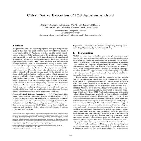 Cider: Native Execution of iOS Apps on Android | PDF