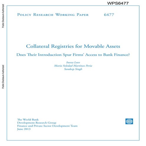 Collateral Registries for Movable Assets Does Their Introduction Spur Firms’ Access to Bank ...