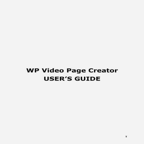 Wp video page creator documentation | PDF