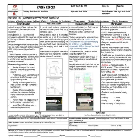 WQD2011 - KAIZEN - EMAL - Sermas Saw Strapping Position Modification | PDF