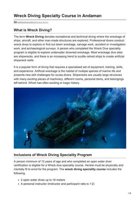 Explore Popular Ship Wreck Diving in The Andaman Islands | PDF