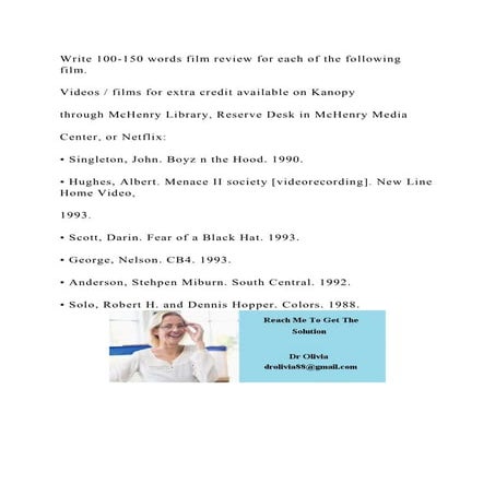 Write 100-150 words film review for each of the following film. | DOCX