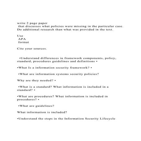 write 2 page paper that discusses what policies were missing i | PDF
