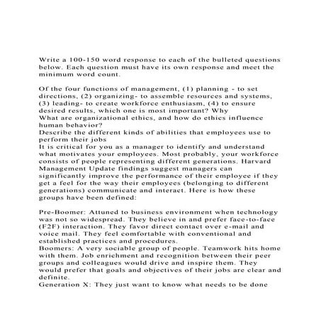 Write a 100-150 word response to each of the bulleted question.docx ...