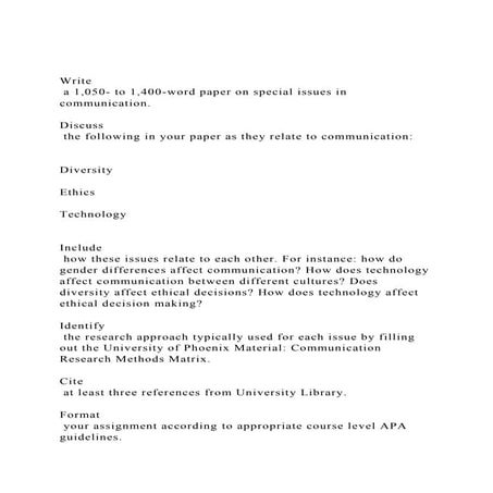 Write a 1,050- to 1,400-word paper on special issues in commun | DOCX