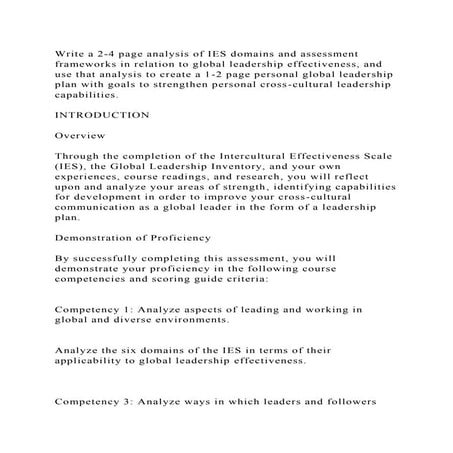 Write a 2-4 page analysis of IES domains and assessment frameworks i ...