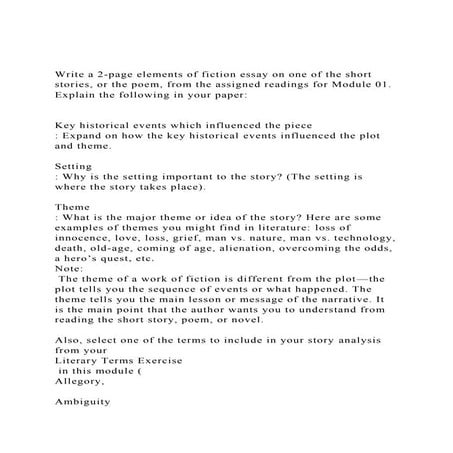 Write a 2-page elements of fiction essay on one of the short sto.docx