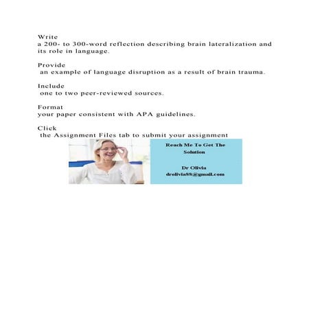 Write a 200- to 300-word reflection describing brain lateralizatio.docx