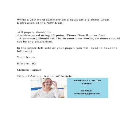 Write a 250 word summary on a news article about Great Depression .docx