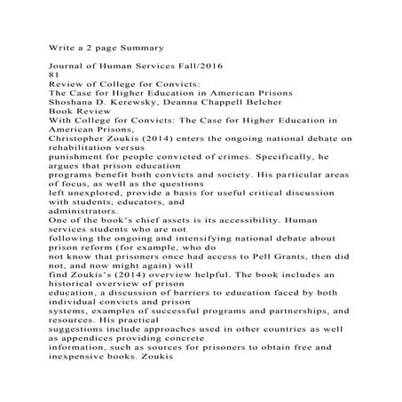 Write a 2 page Summary Journal of Human Services Fall201681.docx