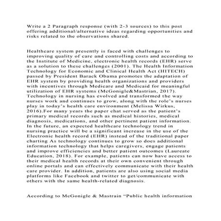 Write a 2 Paragraph response (with 2-3 sources) to this post offerin.docx