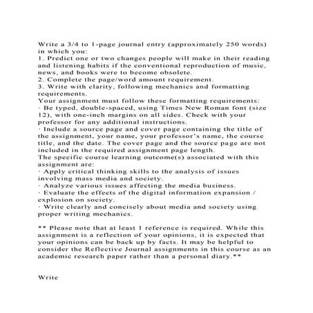 Write a 34 to 1-page journal entry (approximately 250 words) in w.docx