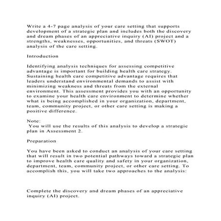 Write a 4-7 page analysis of your care setting that supports develop.docx