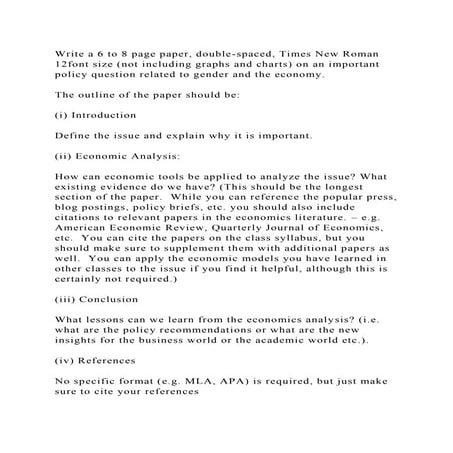 Write a 6 to 8 page paper, double-spaced, Times New Roman 12font siz