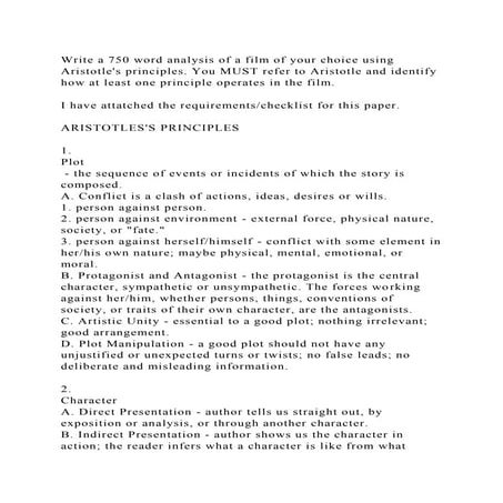 Write a 750 word analysis of a film of your choice using Aristotles ...