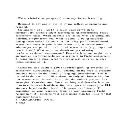 · Write a brief (one paragraph) summary for each reading.· · R | DOCX | Educational Assessment ...