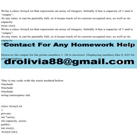 Write A Class Arraylist That Represents An Array Of Integers Initpdf
