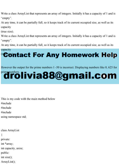 Write A Class Arraylist That Represents An Array Of Integers Initpdf