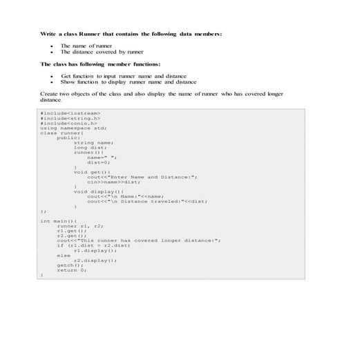 Write a class Runner that contains the following data members.docx