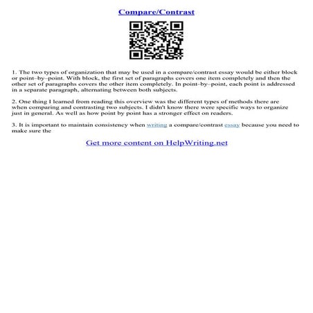 Write A Compare And Contrast Essay | PDF | Educational Assessment ...