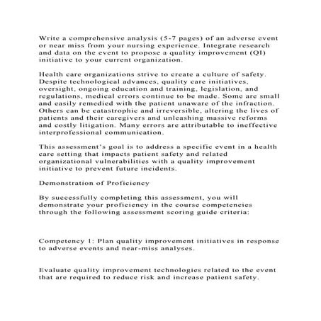 Write A Comprehensive Analysis 5 7 Pages Of An Adverse Event Or Ne Docx