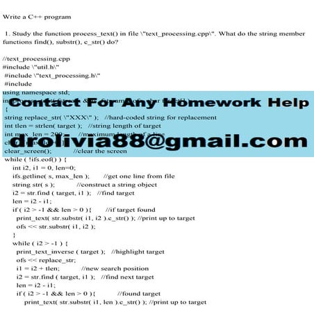 Write a C++ program 1. Study the function process_text() in file.pdf