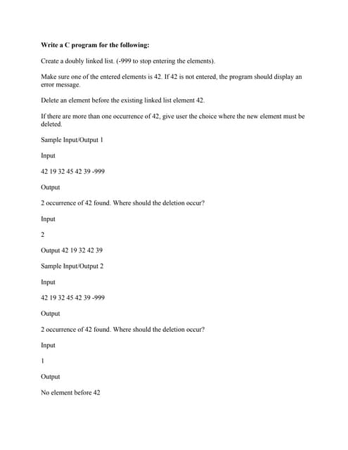 Write A C Program For The Following Create A Doubly Linked List 99pdf