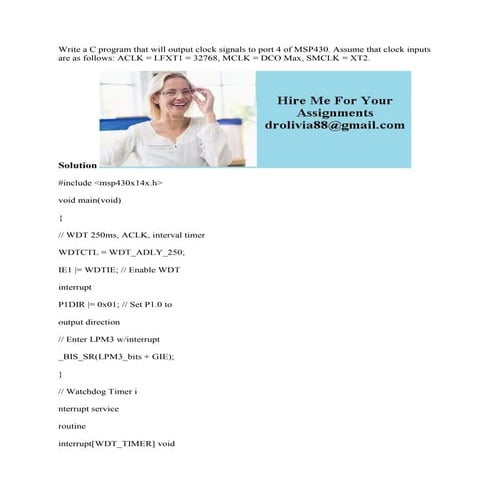 Write a C program that will output clock signals to port 4 of MSP430-.docx | Computing ...