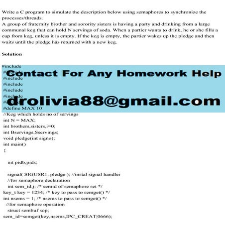 Write A C Program To Simulate The Description Below Using Semaphorespdf