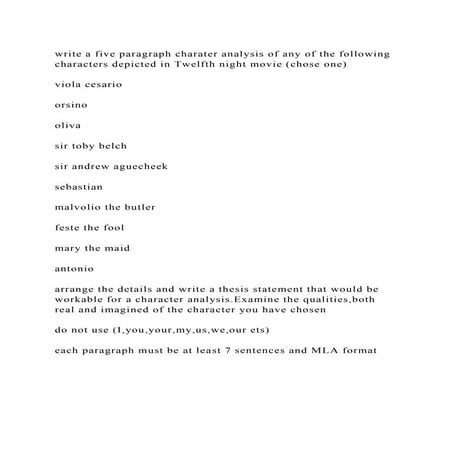 write a five paragraph charater analysis of any of the following cha.docx