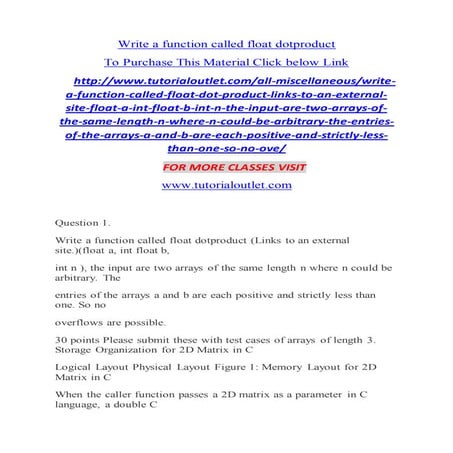 Write A Function Called Float Dotproduct Links To An External Sitefloat A Int Float B Pdf 