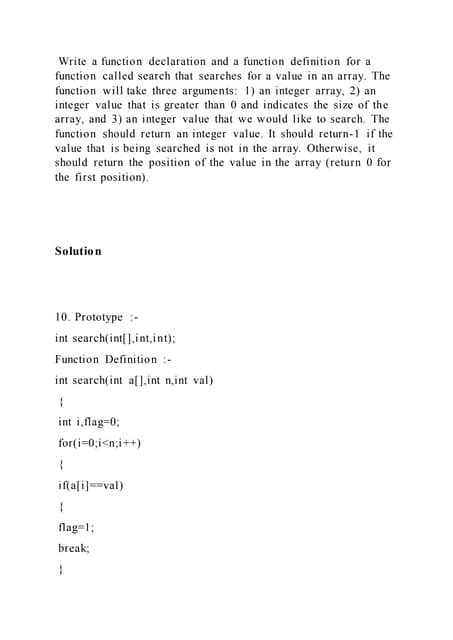 Write A Function Declaration And A Function Definition For A Functiondocx