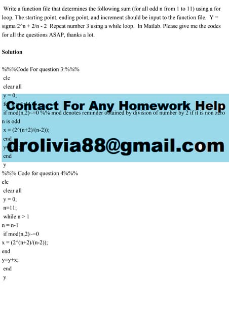 Write A Function File That Determines The Following Sum For All Odd Pdf