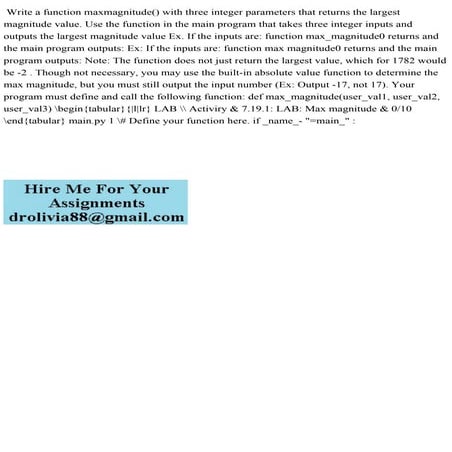 Write A Function Maxmagnitude With Three Integer Parameters That Re Pdf