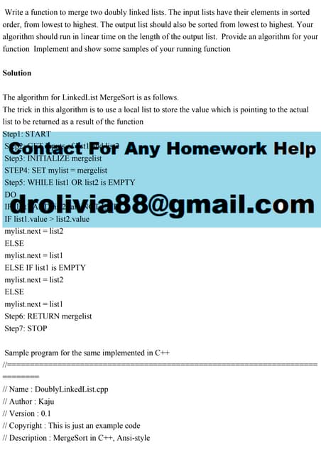 Write A Function To Merge Two Doubly Linked Lists The Input Lists Hapdf