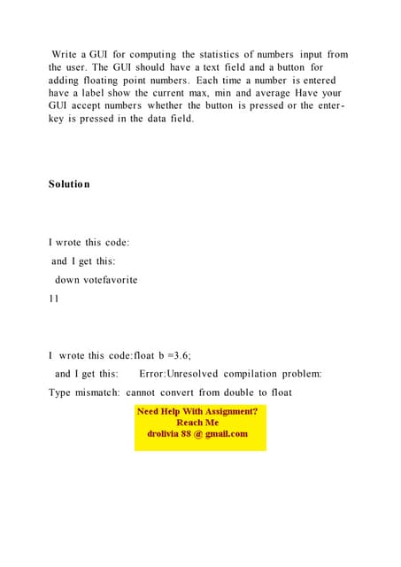 Write A Gui For Computing The Statistics Of Numbers Input From The Usdocx 2781