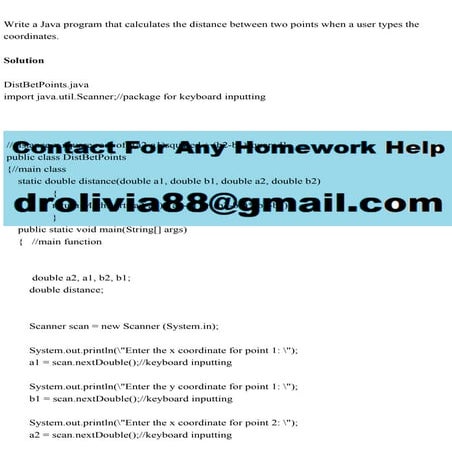 Write A Java Program That Calculates The Distance Between Two Points Pdf