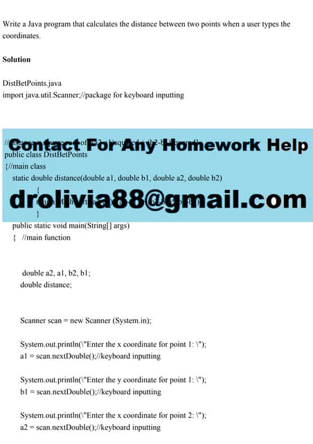 Write A Java Program That Calculates The Distance Between Two Points Pdf