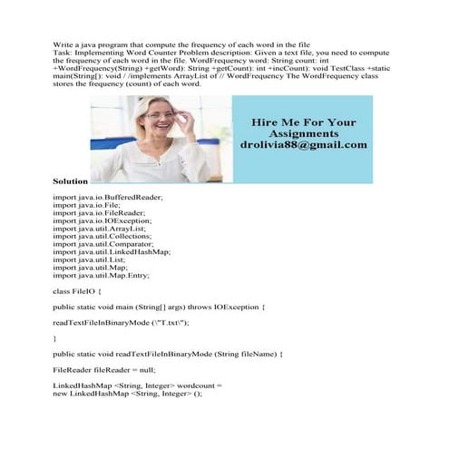 Write a java program that compute the frequency of each word in the fi.docx