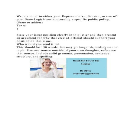 Write a letter to either your Representative, Senator, or one of you.docx