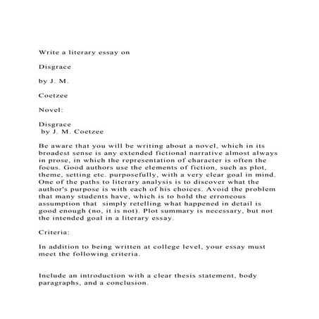 Write a literary essay onDisgraceby J. M.Coetzee.docx