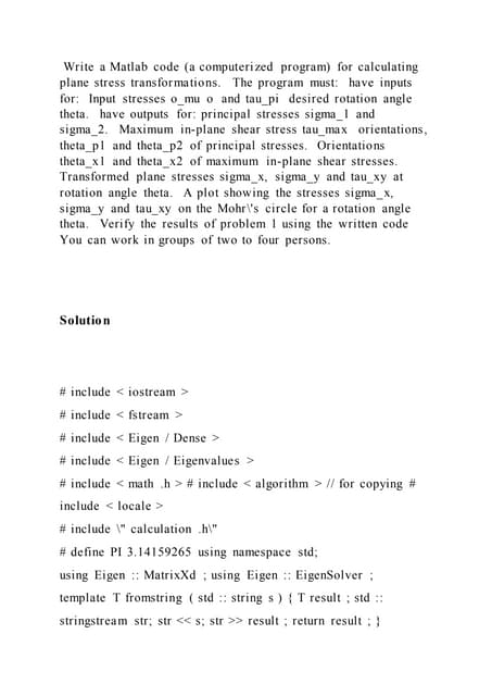 Write A Matlab Code A Computerized Program For Calculating Plane Stdocx 3217